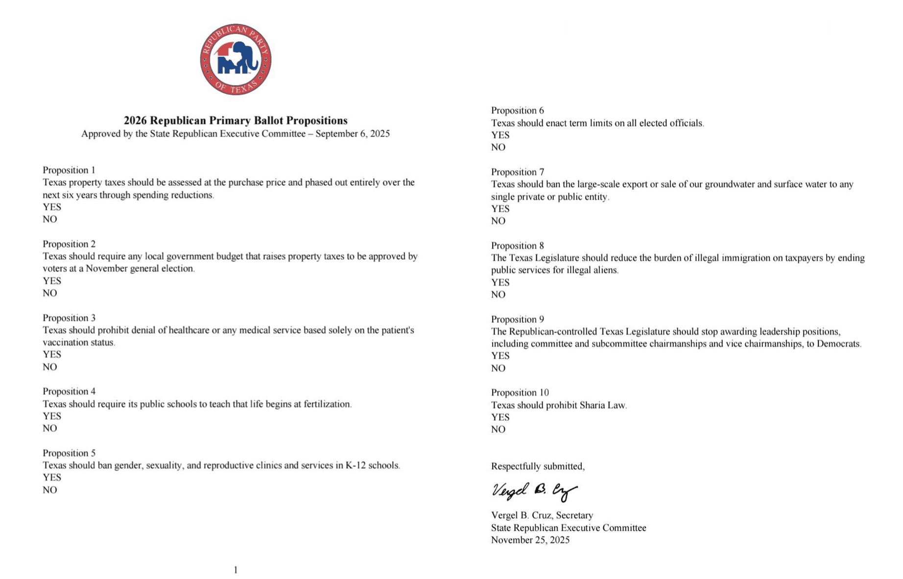2026 Republican Primary Ballot Propositions - Kerr County Republican Party